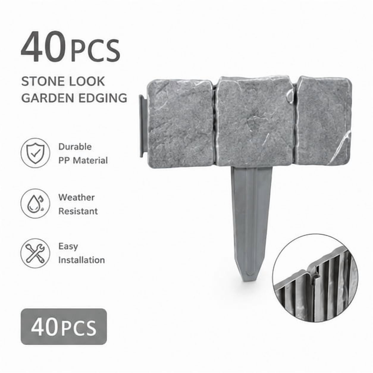 SUKVPSI 40pcs Garden Stone Style Edging Fence, Plastic Garden Fence ...