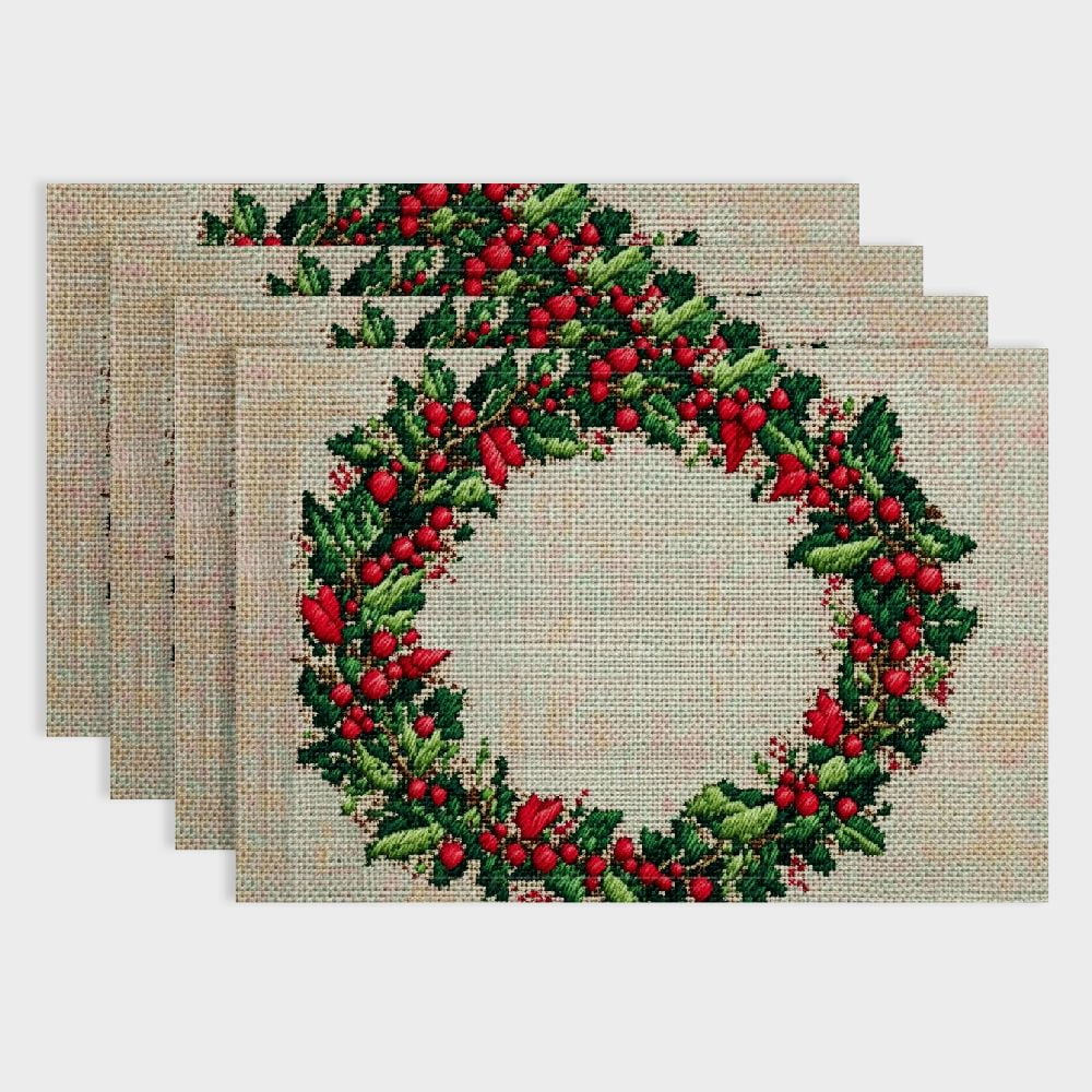Fenyluxe 4 Pieces Christmas Placemats Christmas Wreath Place Mats Xmas ...