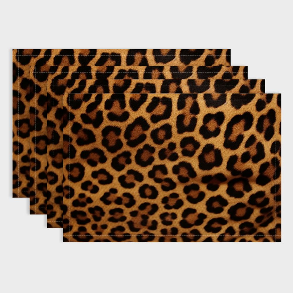 Fenyluxe 4PCS Leopard Print Linen Dining Table Placemats for Home ...