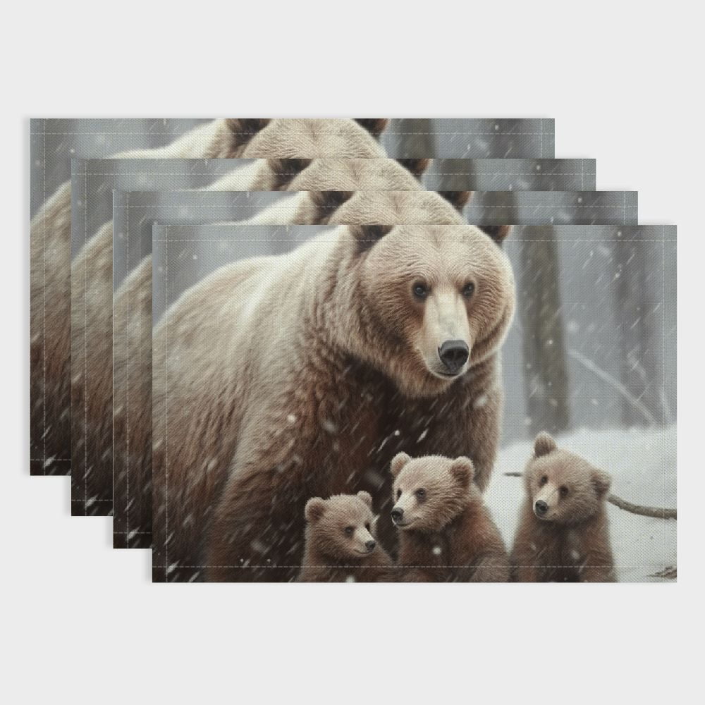Fenyluxe 4pcs Bear Cubs Table Decor Linen Dining Placemats for Birthday ...