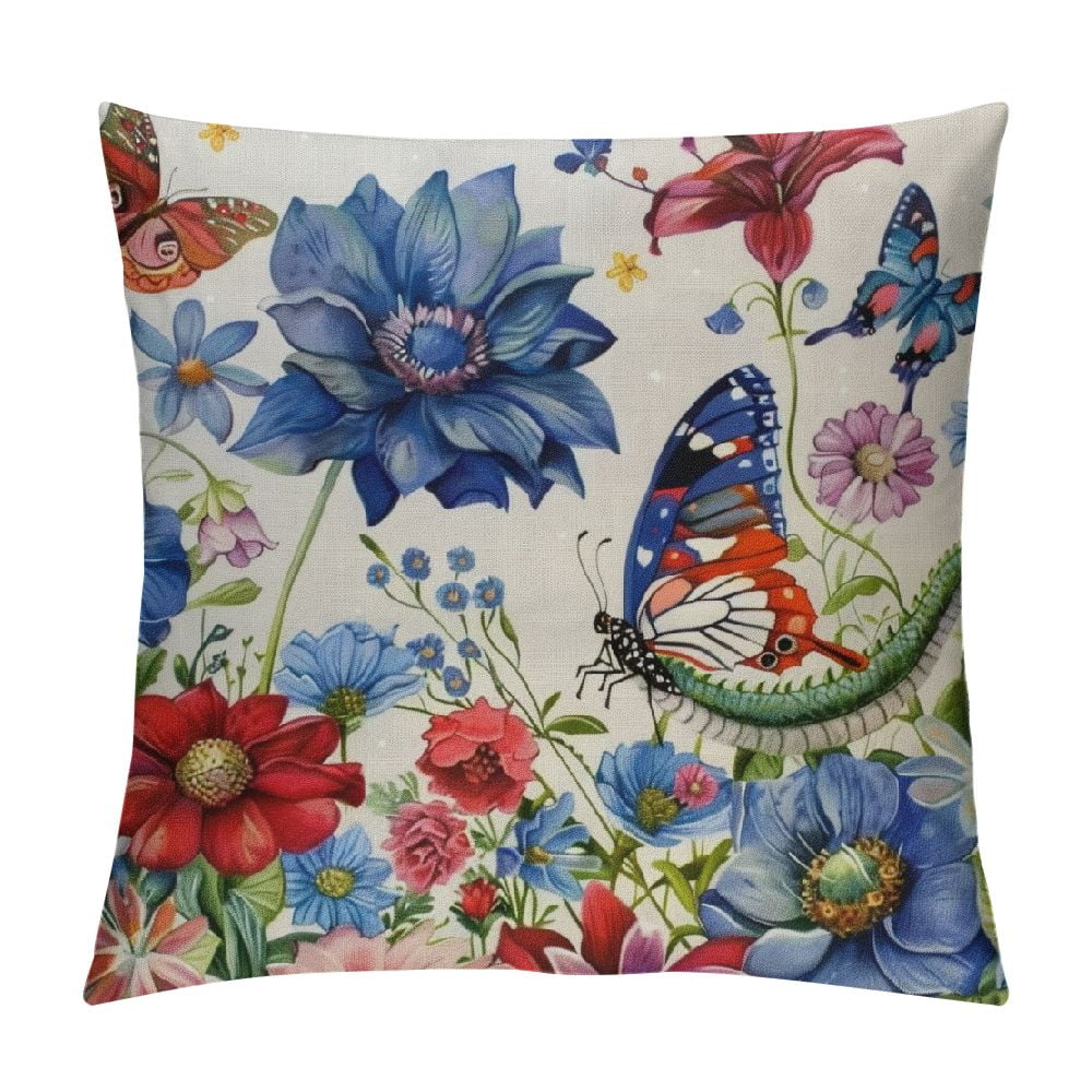 Fenyluxe 4th Of July Pillow Covers Flowers Stars Dragonfly Decor