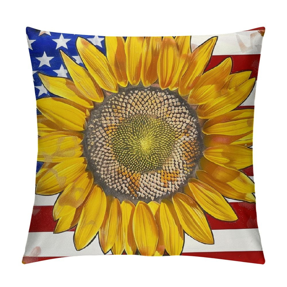 Fenyluxe 4th Of July Pillow Covers Sunflower American Flag Decor