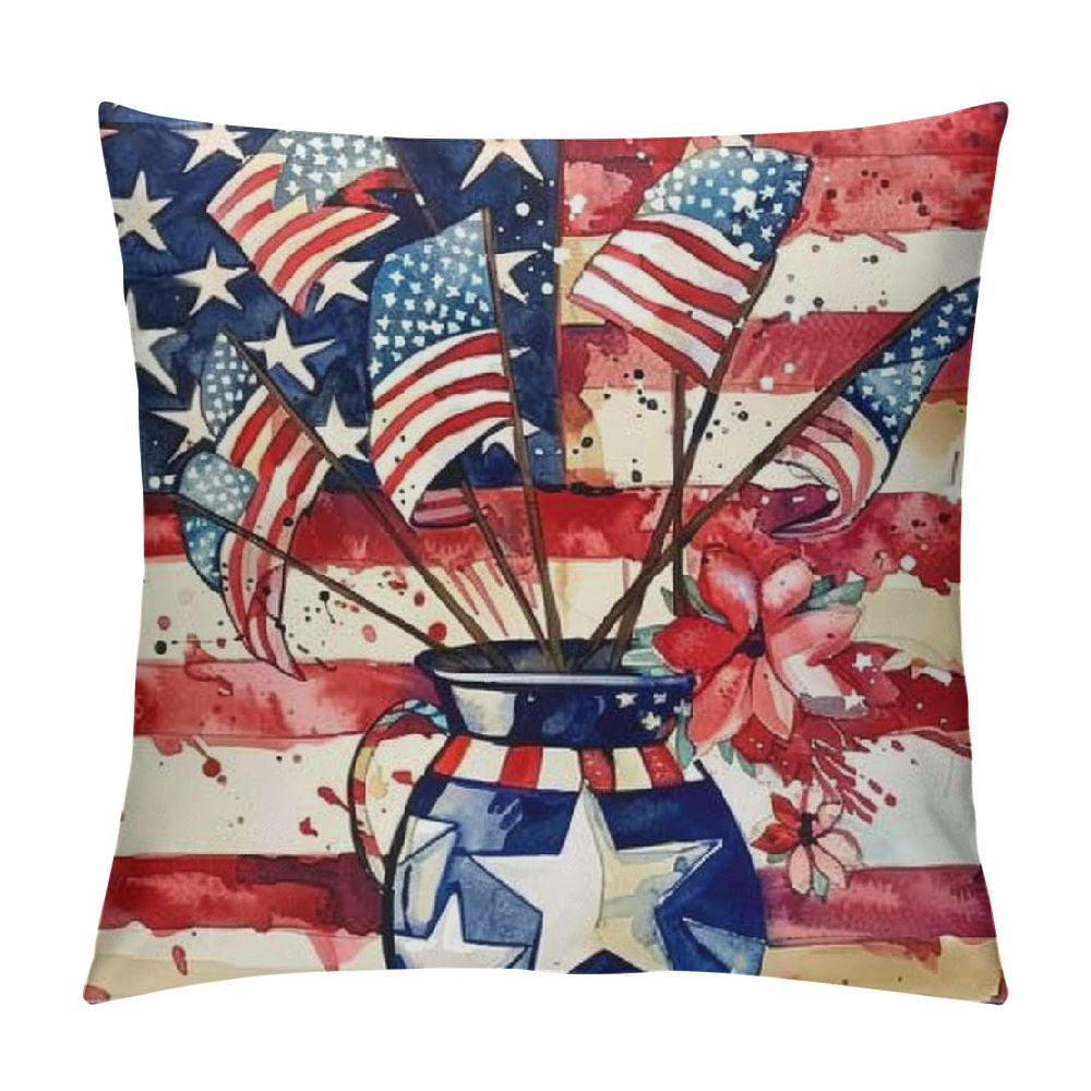 Fenyluxe 4th Of July Patriotic Stripes Throw Pillow Covers