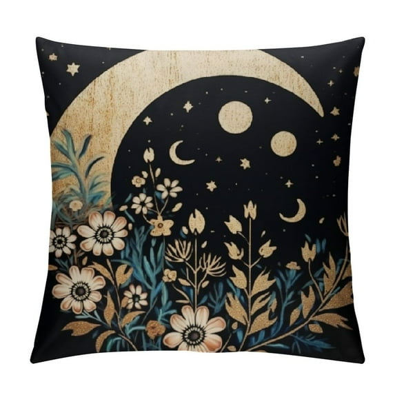 Fenyluxe Abstract Boho Gold Moon Stars Flowers Decorative Pillowcase ...