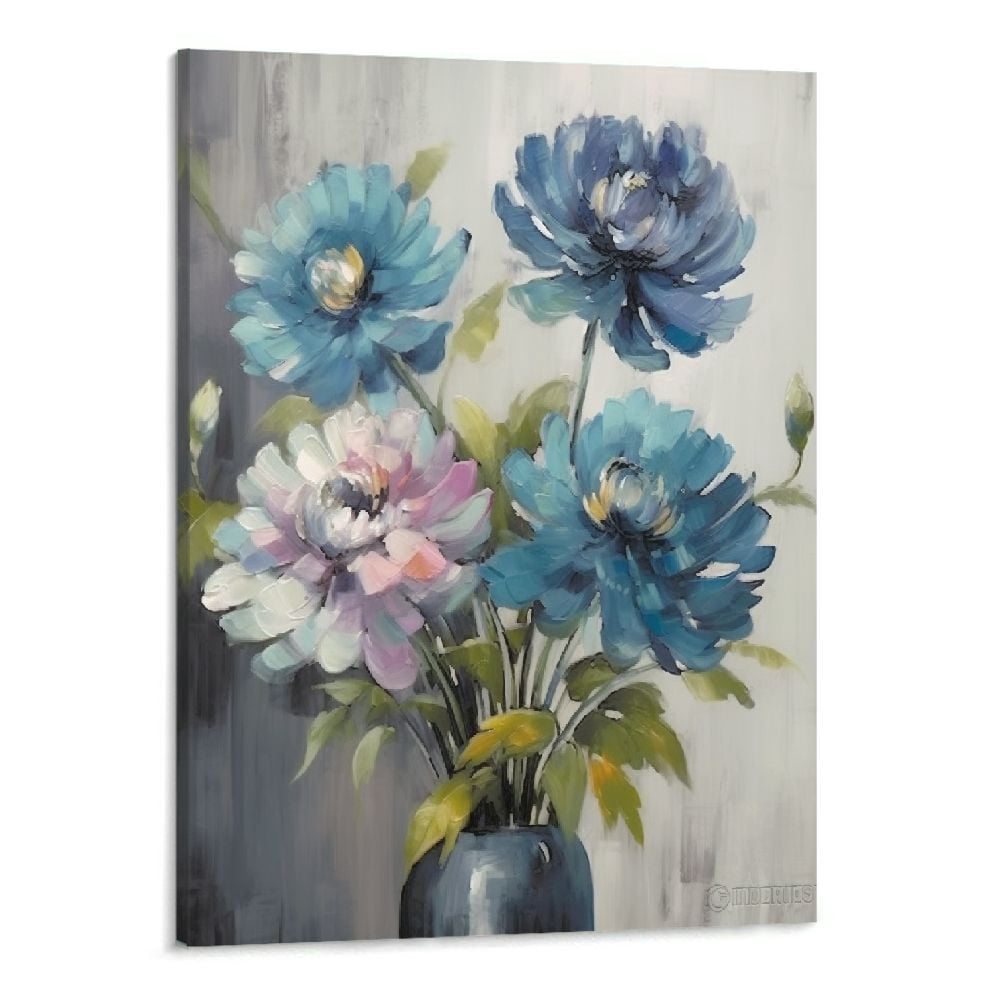 Fenyluxe Abstract Floral Canvas Wall Art: Blossom Blue Lotus Flower ...