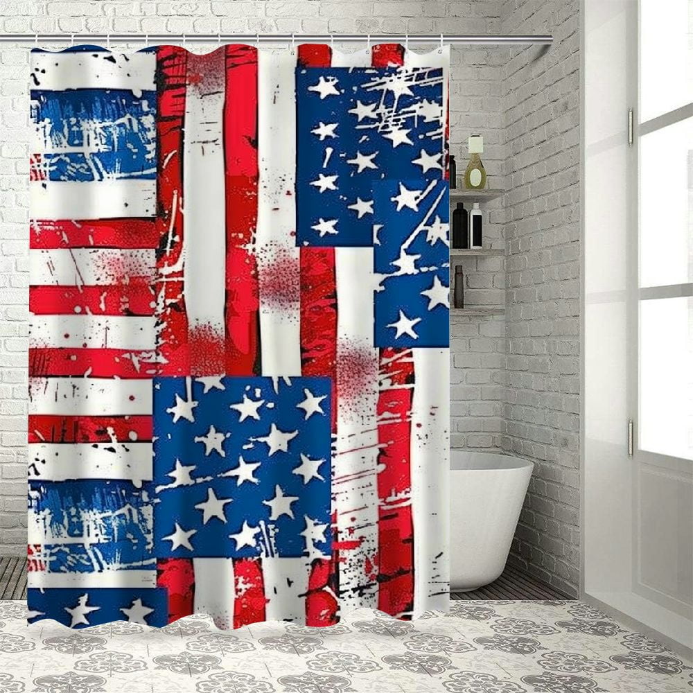 Fenyluxe American Flags Polyester Fiber Shower Curtain for Bathroom ...