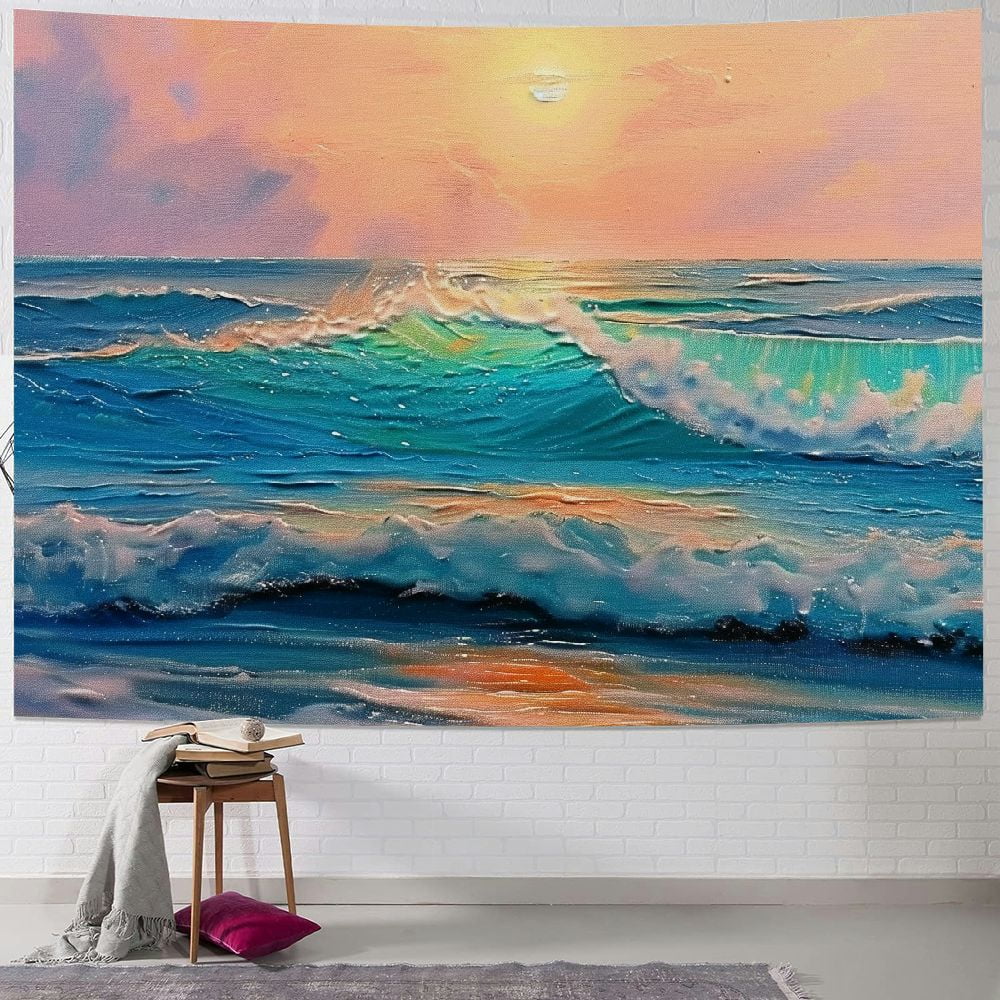 Fenyluxe Beach Ocean Tapestry Sunset Sunrise Sunbeam Oil Painting Wall ...