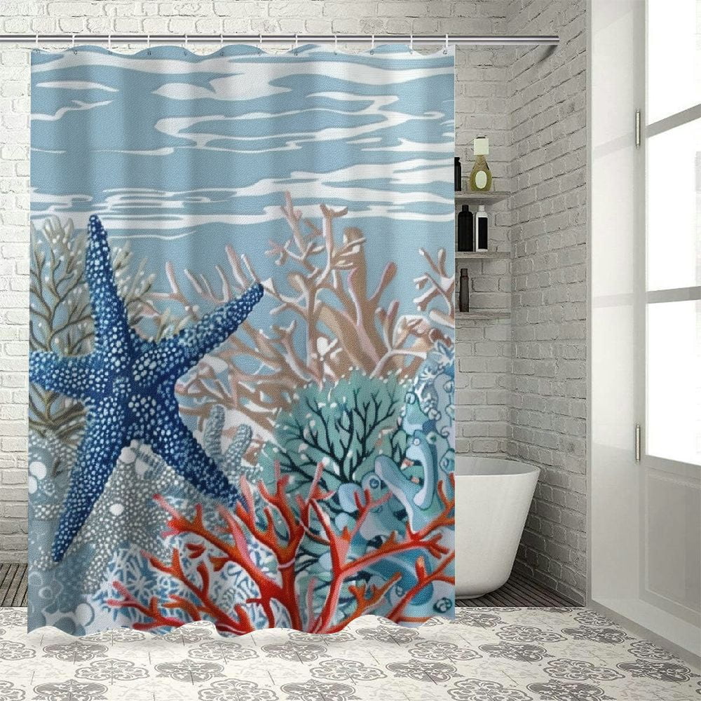 Fenyluxe Beach Ocean Theme Shower Curtain Starfish Seashell Coral ...