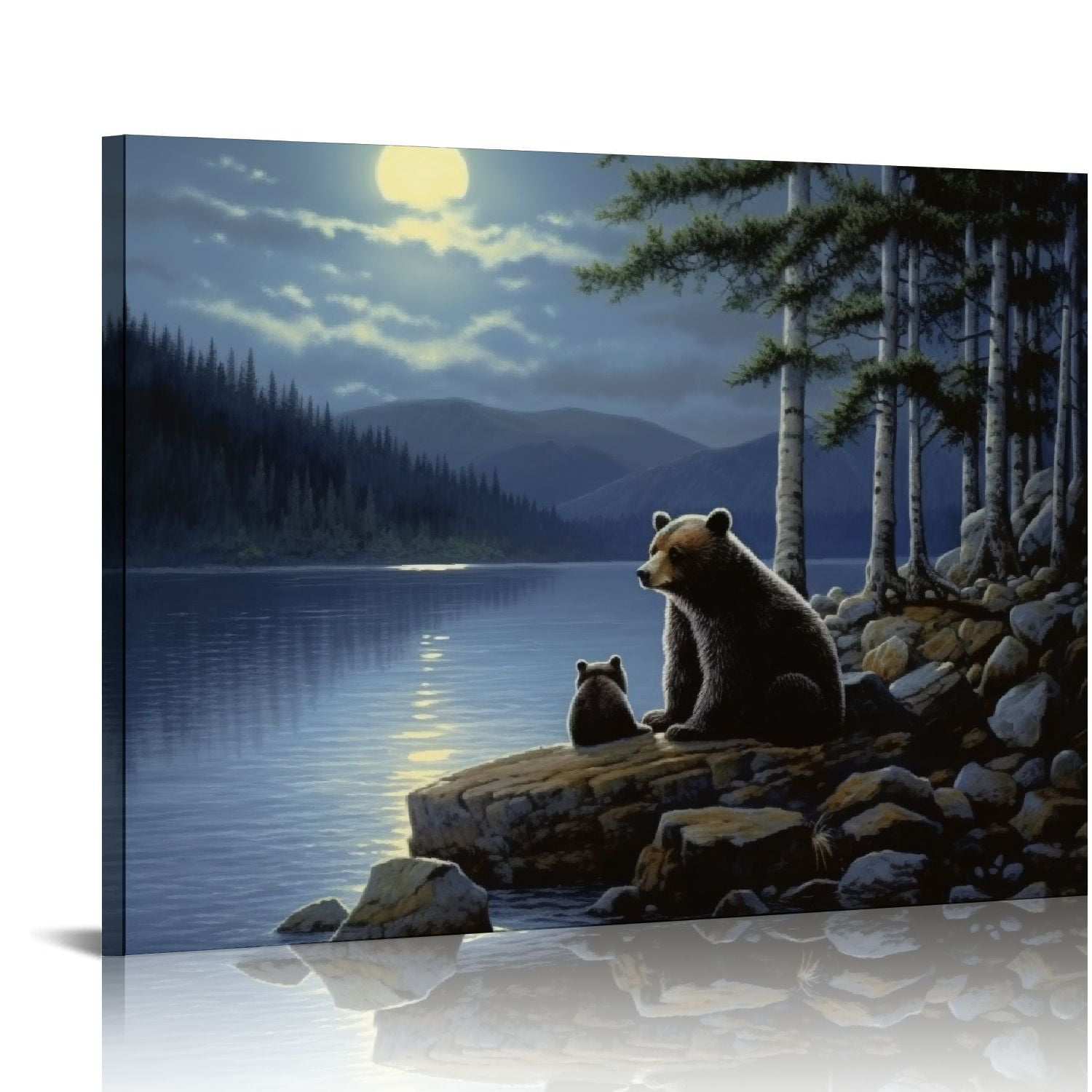 Fenyluxe Bear Cub Moon Canvas Wall Art Decor Ready To Hang Room Home ...