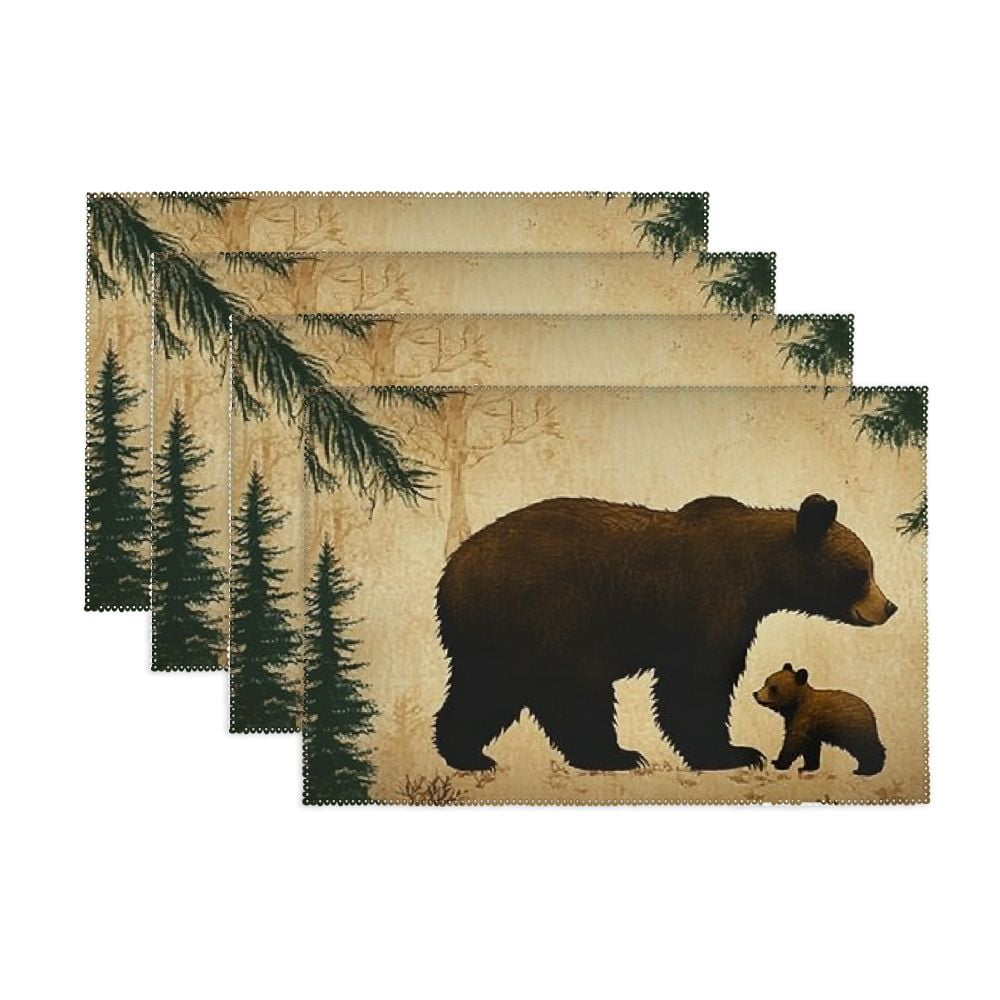 Fenyluxe Bear Placemats Set of 4,Wild Animal Table Place Mats,Rustic ...