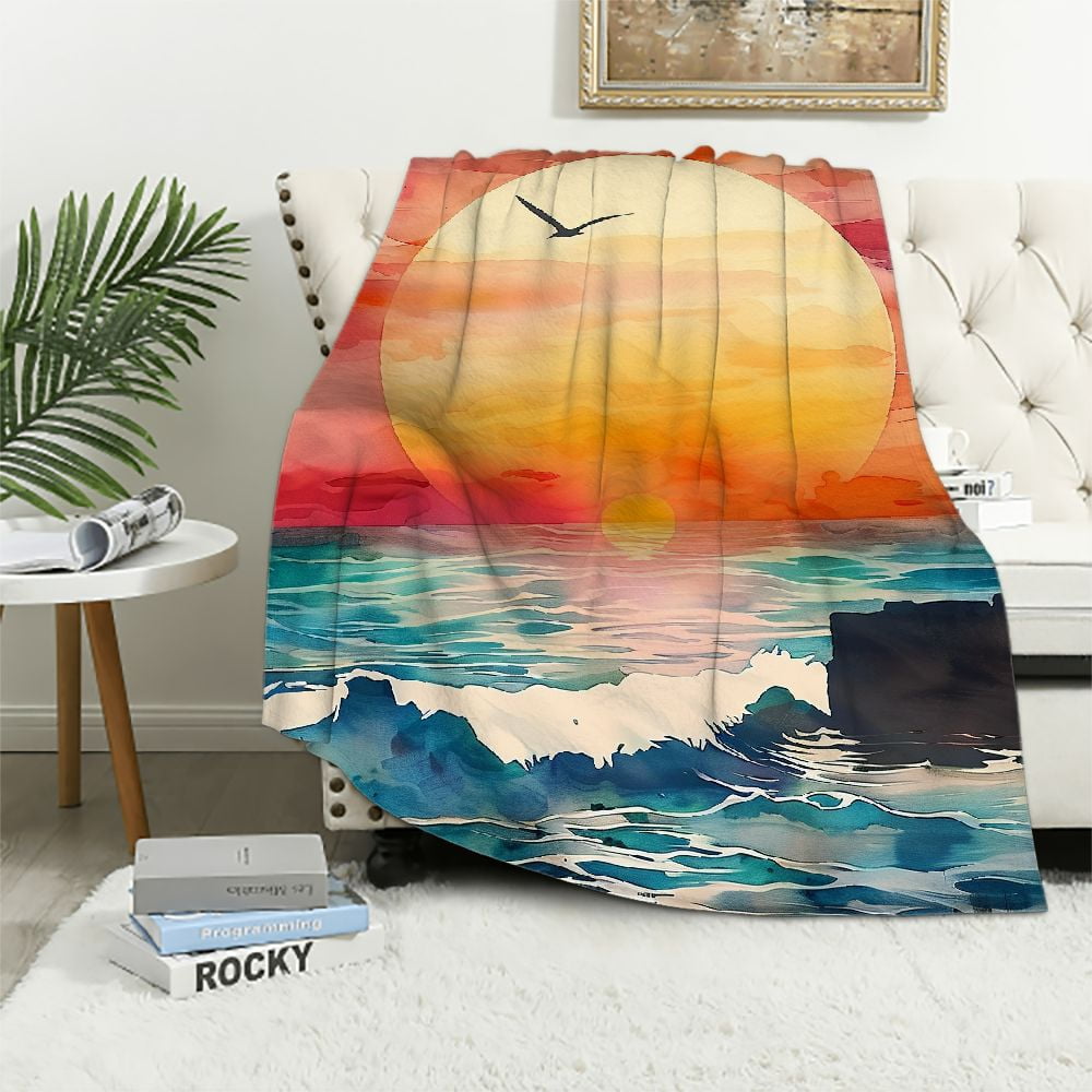 Fenyluxe Bird Sunset Metaphysical Painting Throw Blanket for Couch Sofa ...