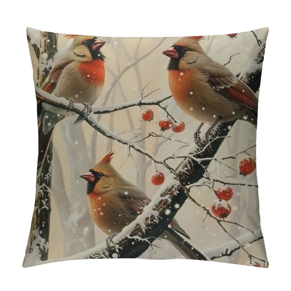 Fenyluxe Birds Snow Tree Branch Modern Rustic Decorative Throw Pillow Cases Aesthetic Home Decor ...