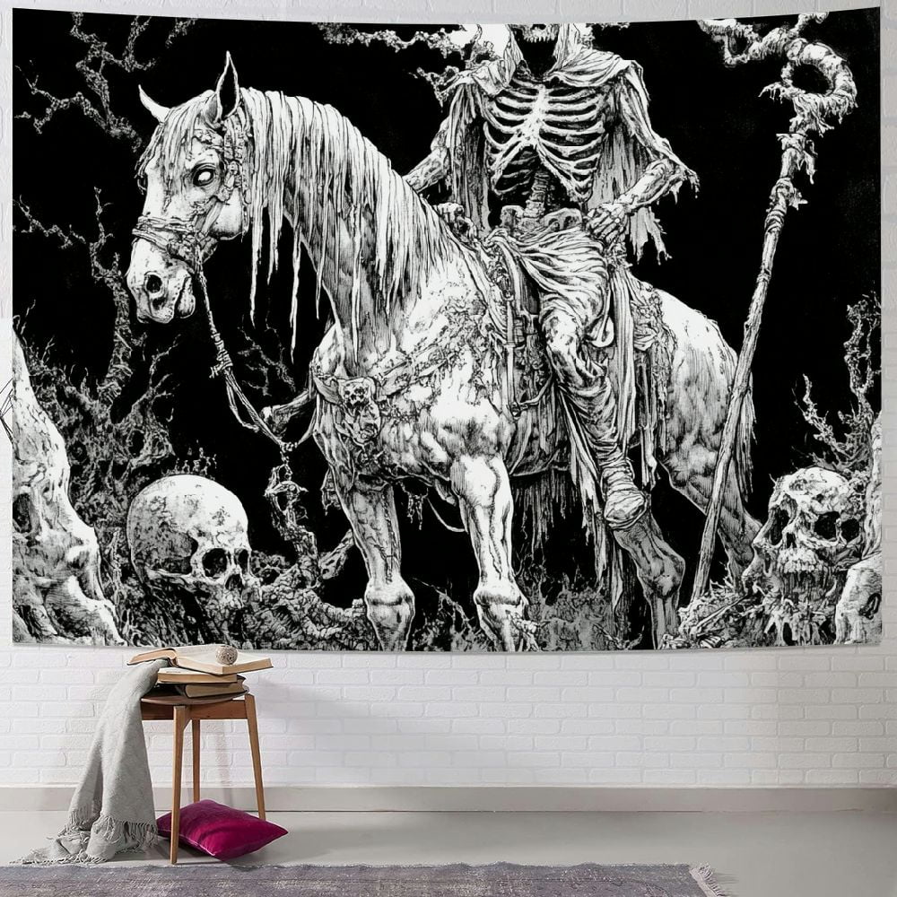 Fenyluxe Black and White Goth Skull Tapestry for Bedroom, Gothic ...
