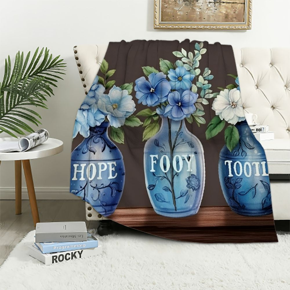 Fenyluxe Blue Flowers Ideal Comfy Throw Blanket for Bed All Seasons ...