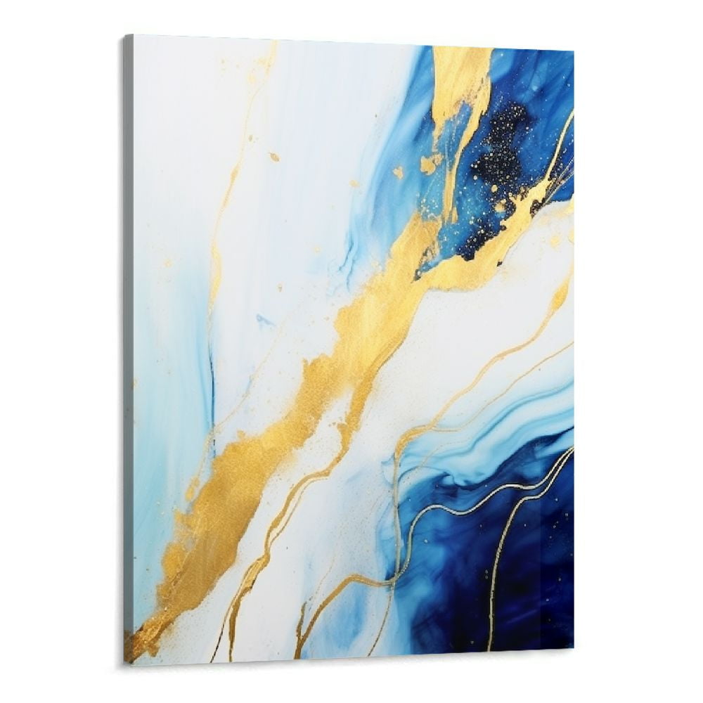Fenyluxe Blue Modern Canvas Wall Art Blue Marble Painting Blue and ...