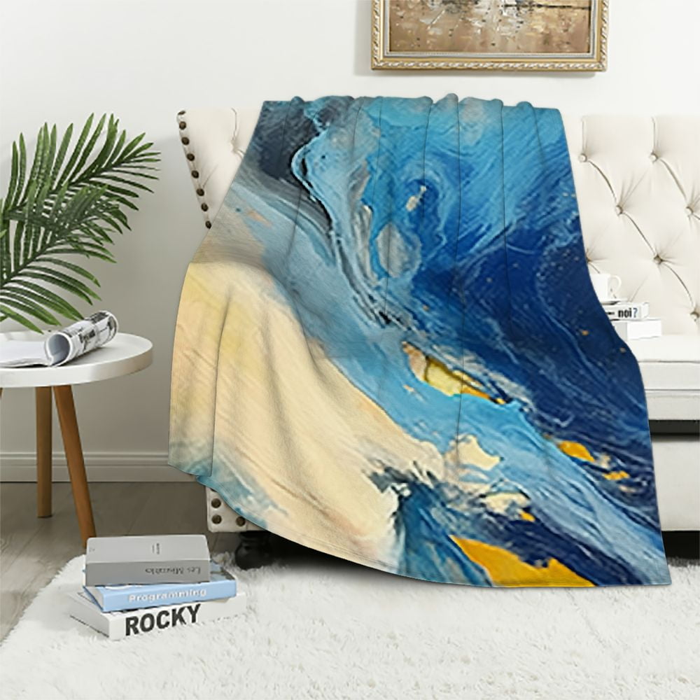 Fenyluxe Blue Paint Yellow Paint Abstract Painting Cozy Throw Blanket ...