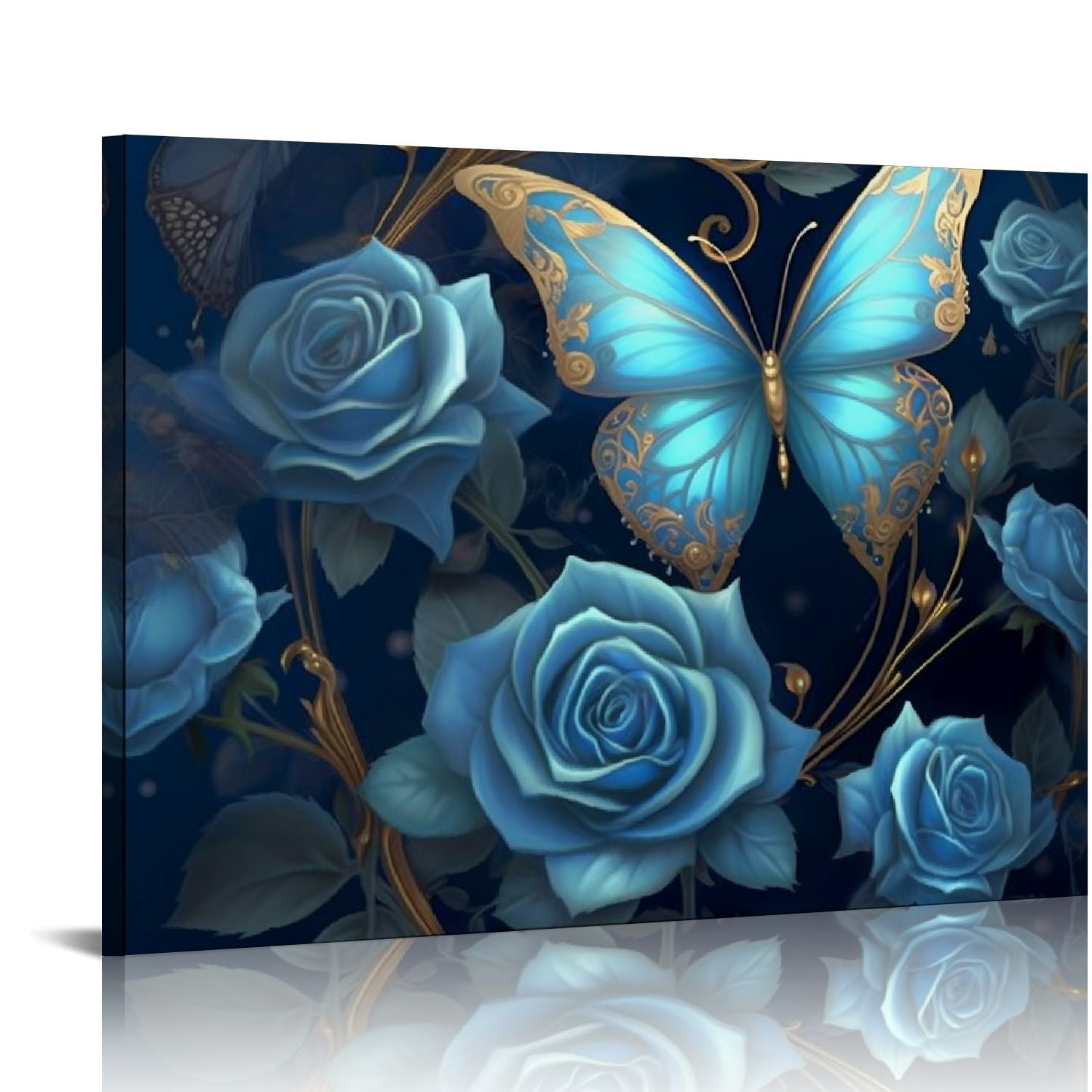Fenyluxe Blue Rose Butterflies Fantasy Art Wall Decor for Bathroom ...