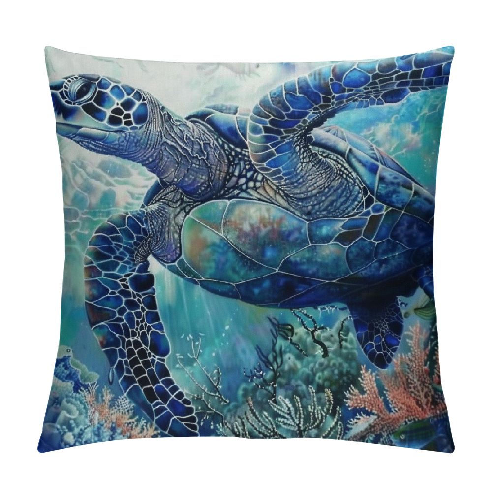 Fenyluxe Blue Tortoise Throw Pillow Cover Turtle Reptile Pillow Cover ...