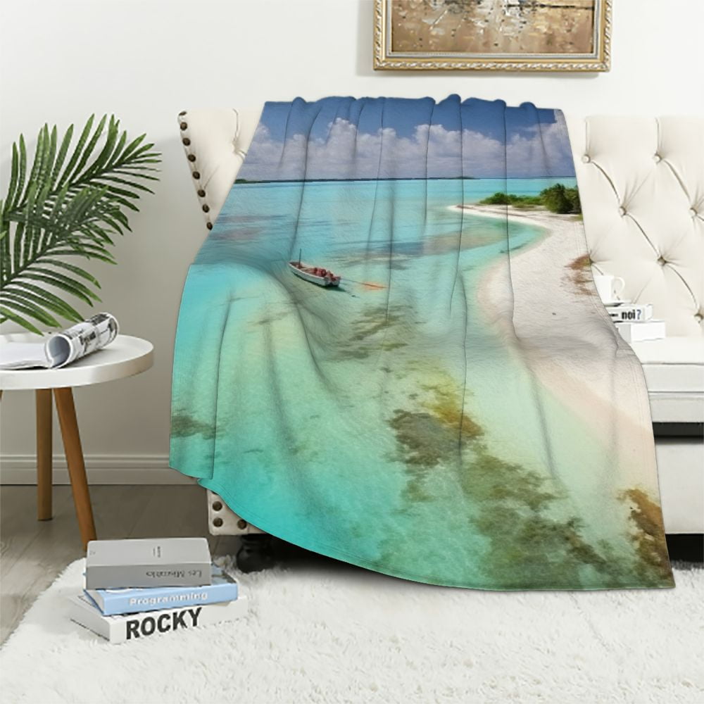 Fenyluxe Boat Lagoon Beach Flannel Throw Blanket for Couch Sofa Bed ...
