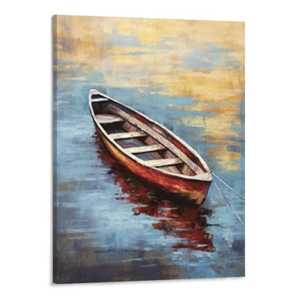 Fenyluxe Boat Painting Wall Art Abstract Fish Boats Reflection Picture ...