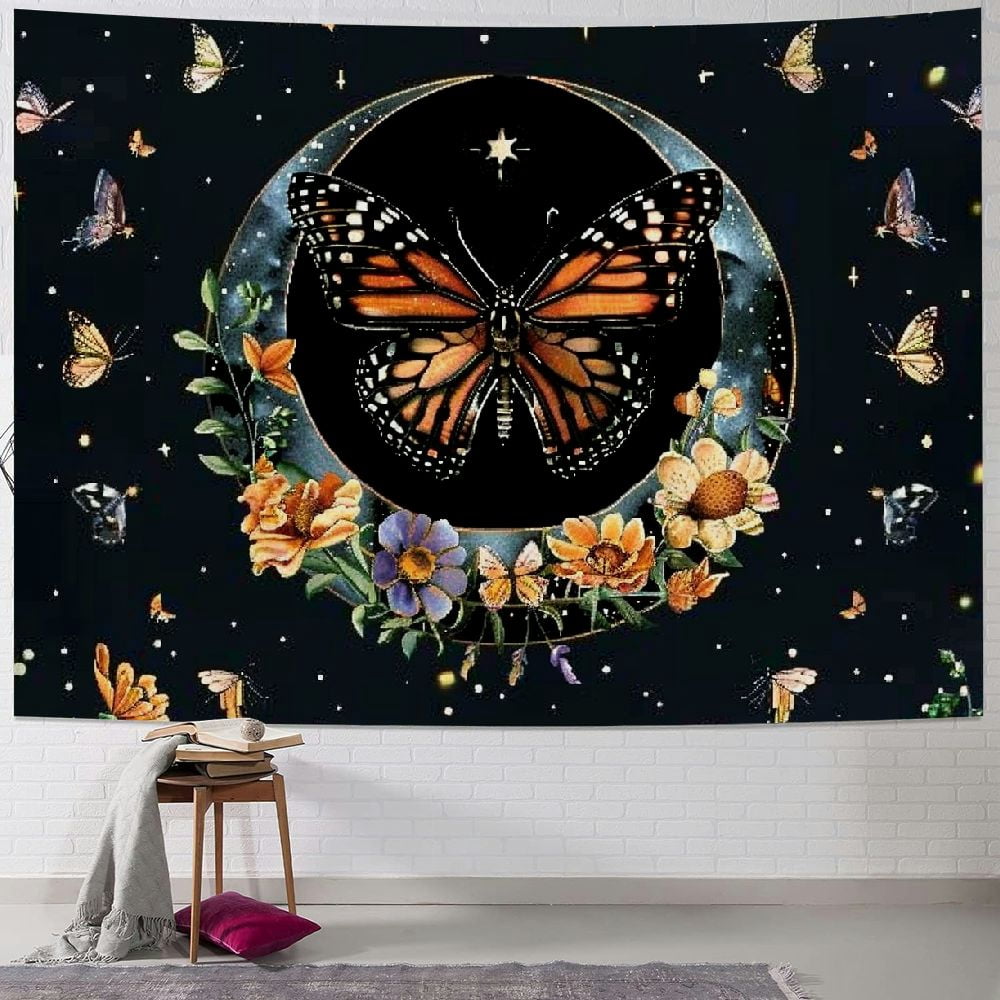 Fenyluxe Boho Butterfly Tapestry for Bedroom, Floral Moon Phase ...