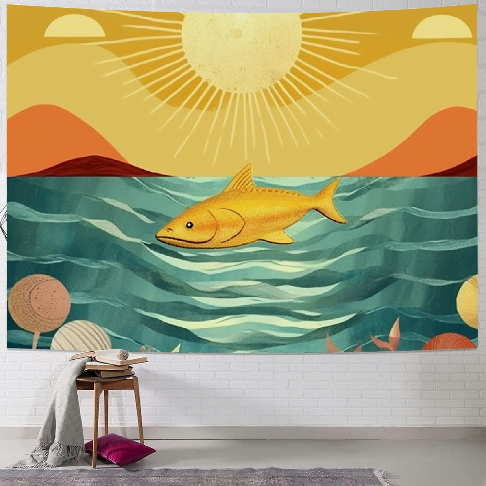 Fenyluxe Boho Ocean Sunrise Tapestry Waves Mid Century Modern Style ...
