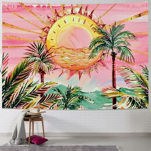 Fenyluxe Boho Sun Tapestry Pink Wave Tapestries Retro 70s Rainbow ...