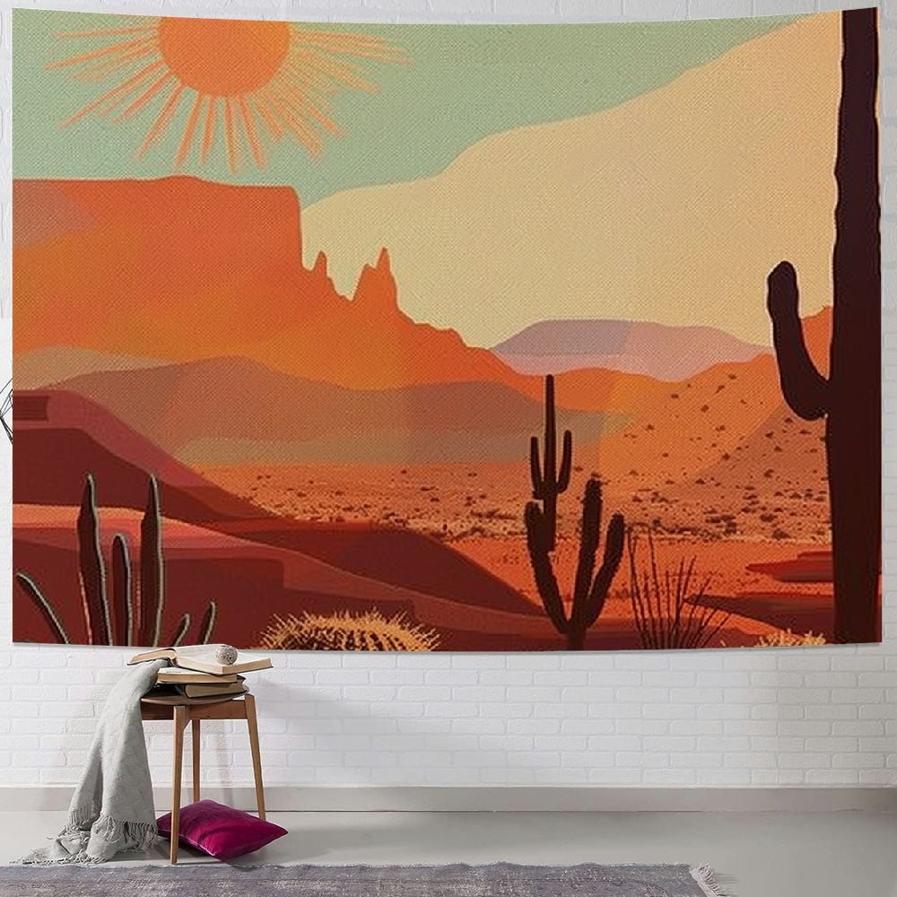 Fenyluxe Boho Western Tapestry Modern Southwestern Mountain Cactus ...