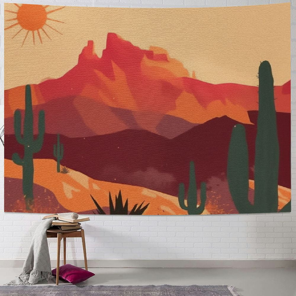Fenyluxe Boho Western Tapestry Modern Southwestern Mountain Cactus ...