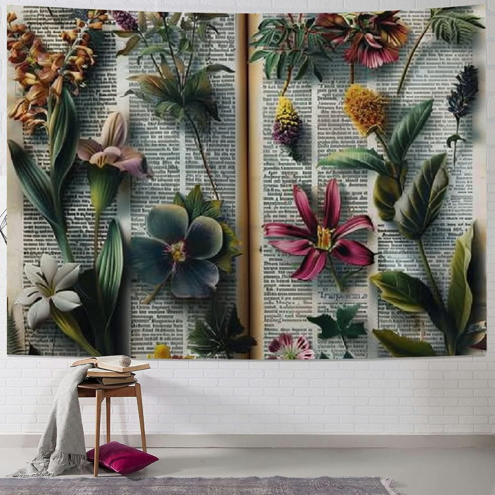 Fenyluxe Botanic Tapestry, Wildflowers on an Open Vintage Book with ...