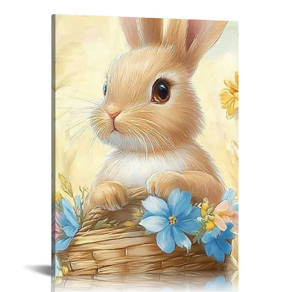 Fenyluxe Bunny with Basket Print Vintage Spring Print Easter Egg Oil ...