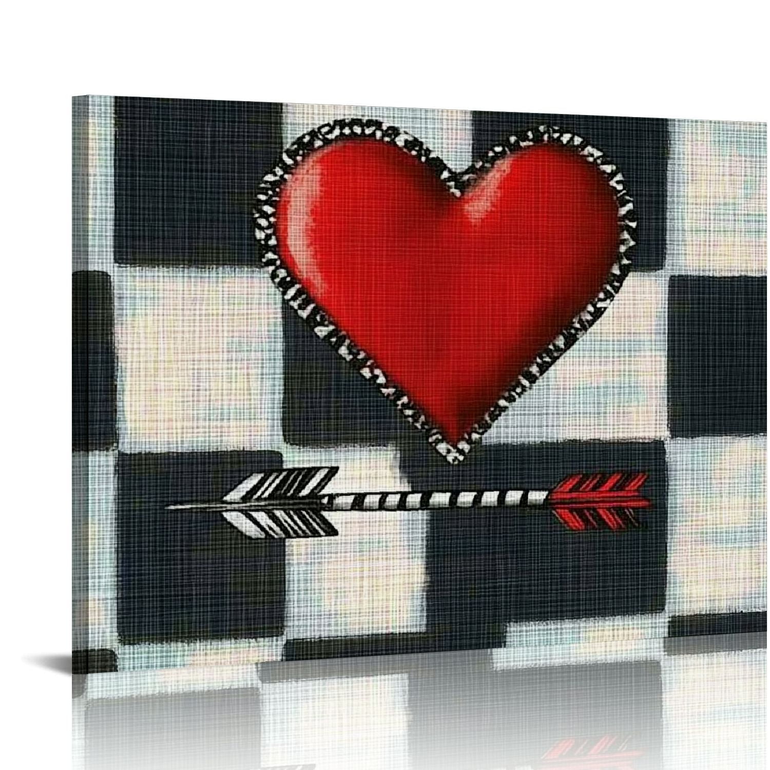 Fenyluxe Canvas Prints Wall Art Heart Arrow Checkered Background ...