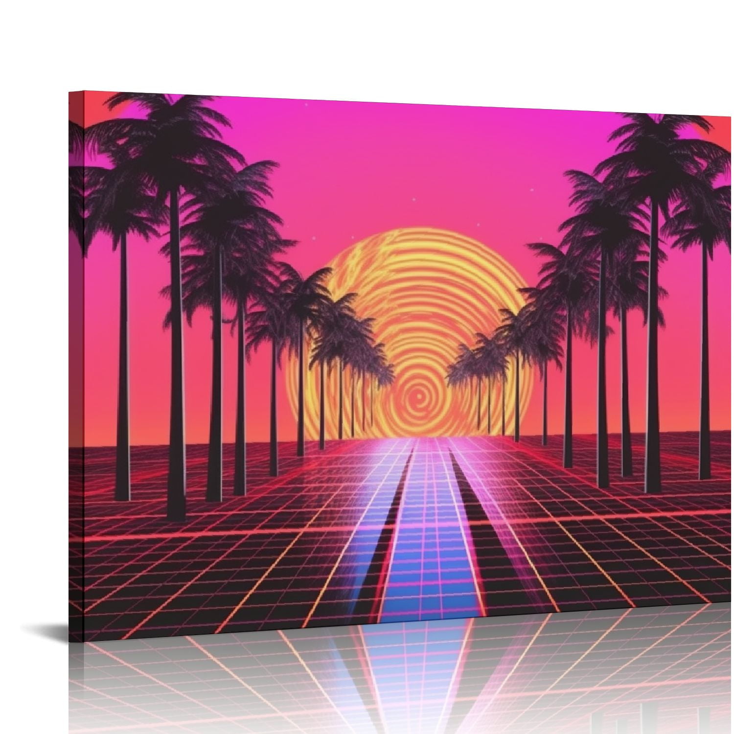 Fenyluxe Canvas Wall Art Palm Trees Sunset Grid Pattern for Bathroom ...