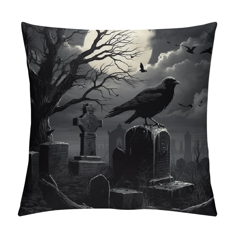 Fenyluxe Cemetery Crow Gothic Pillow Covers Outdoor Decorative Couch ...