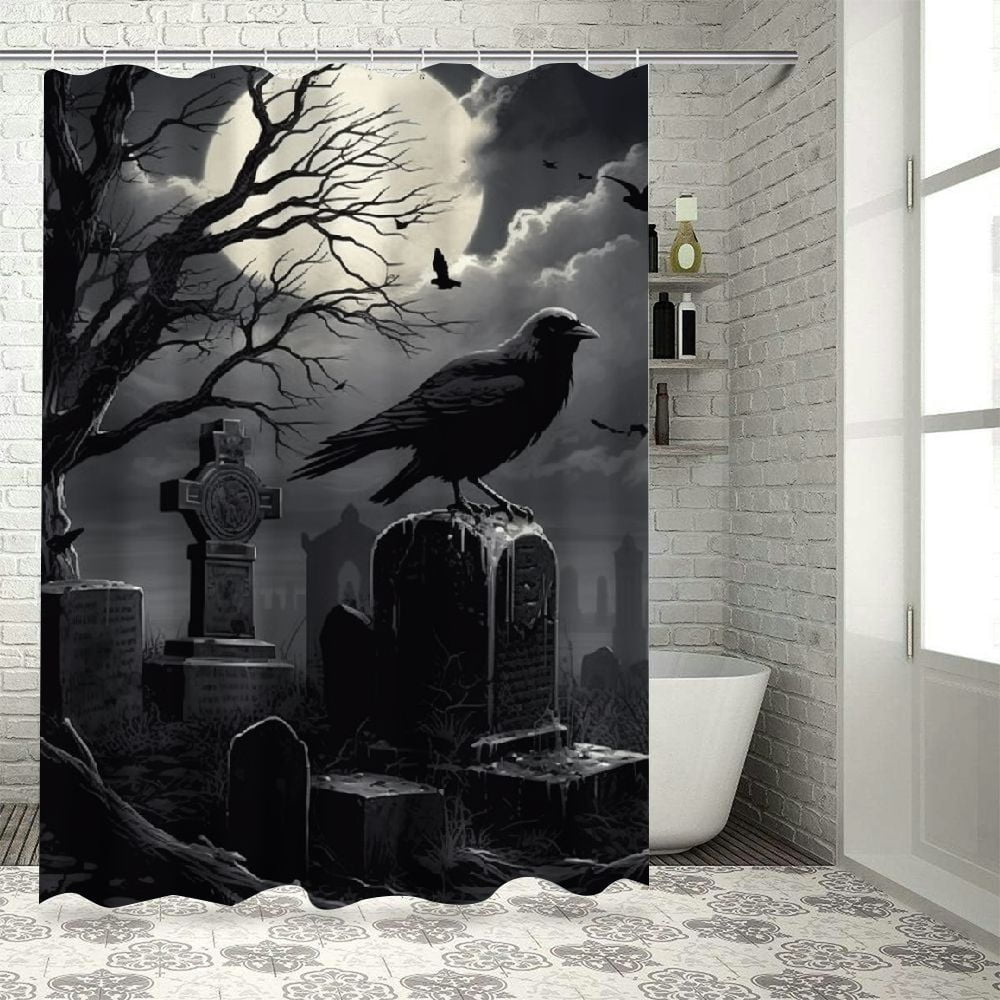Fenyluxe Cemetery Crow Gothic Shower Curtain Set with Hooks, 100% ...