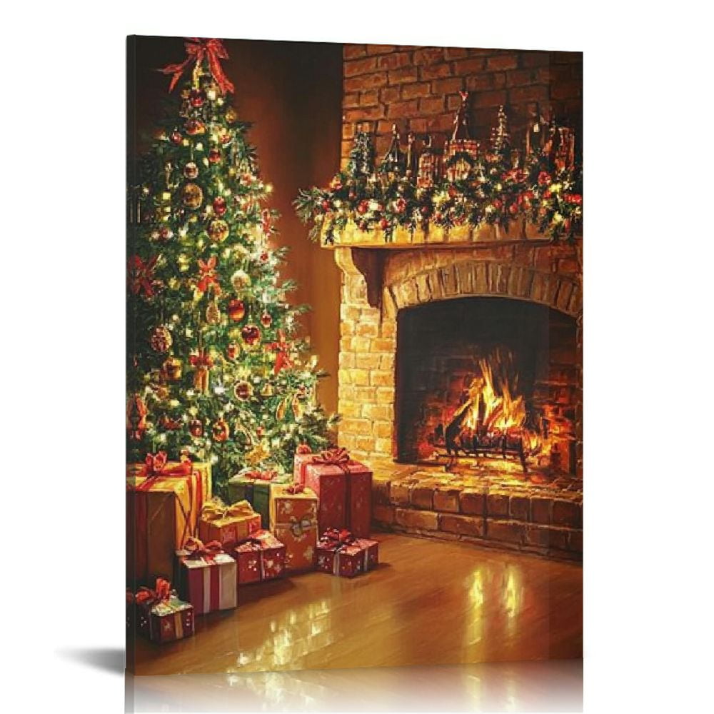 Fenyluxe Christmas Tree Presents Fireplace Canvas Art Modern Prints ...