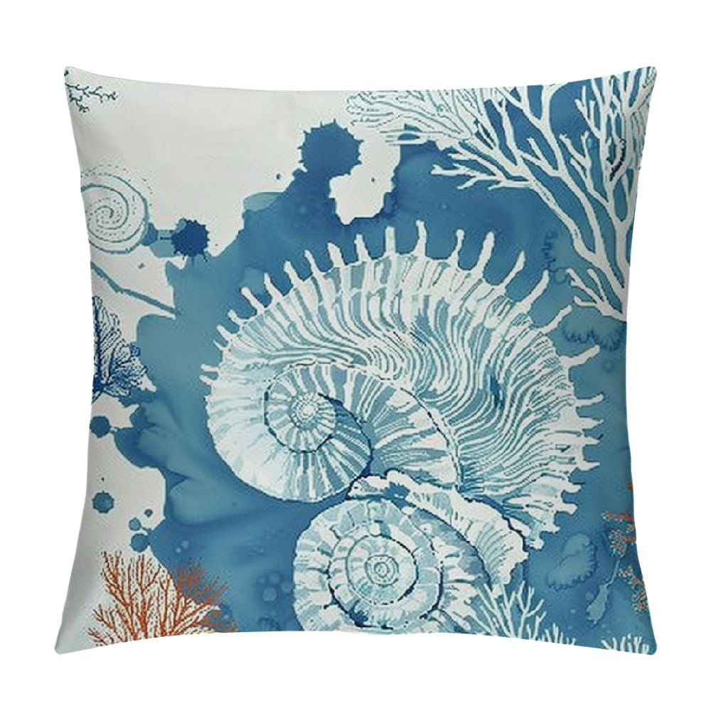 Fenyluxe Coastal Beach Throw Pillow Covers Shell Ocean Blue Decorative ...