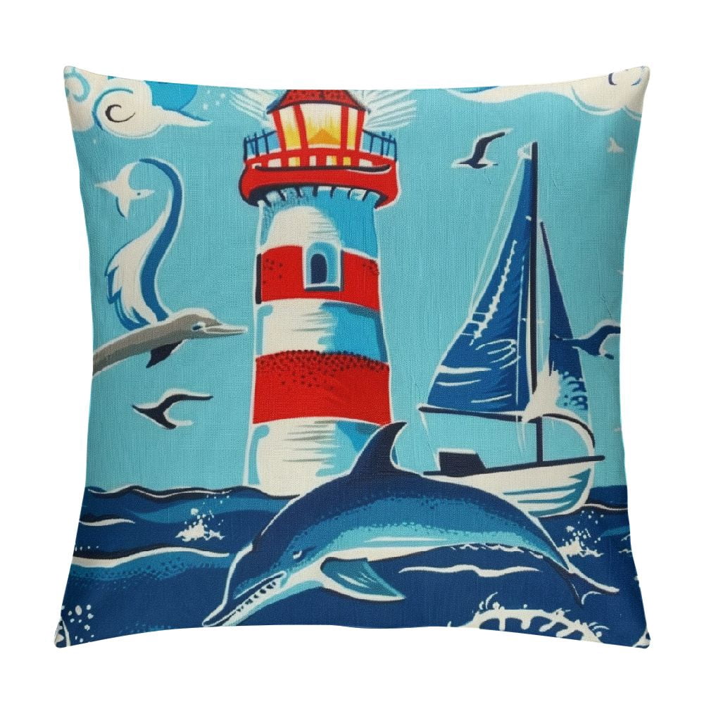 Fenyluxe Coastal Lighthouse Pillow Cover for Kids Teens,Nautical ...