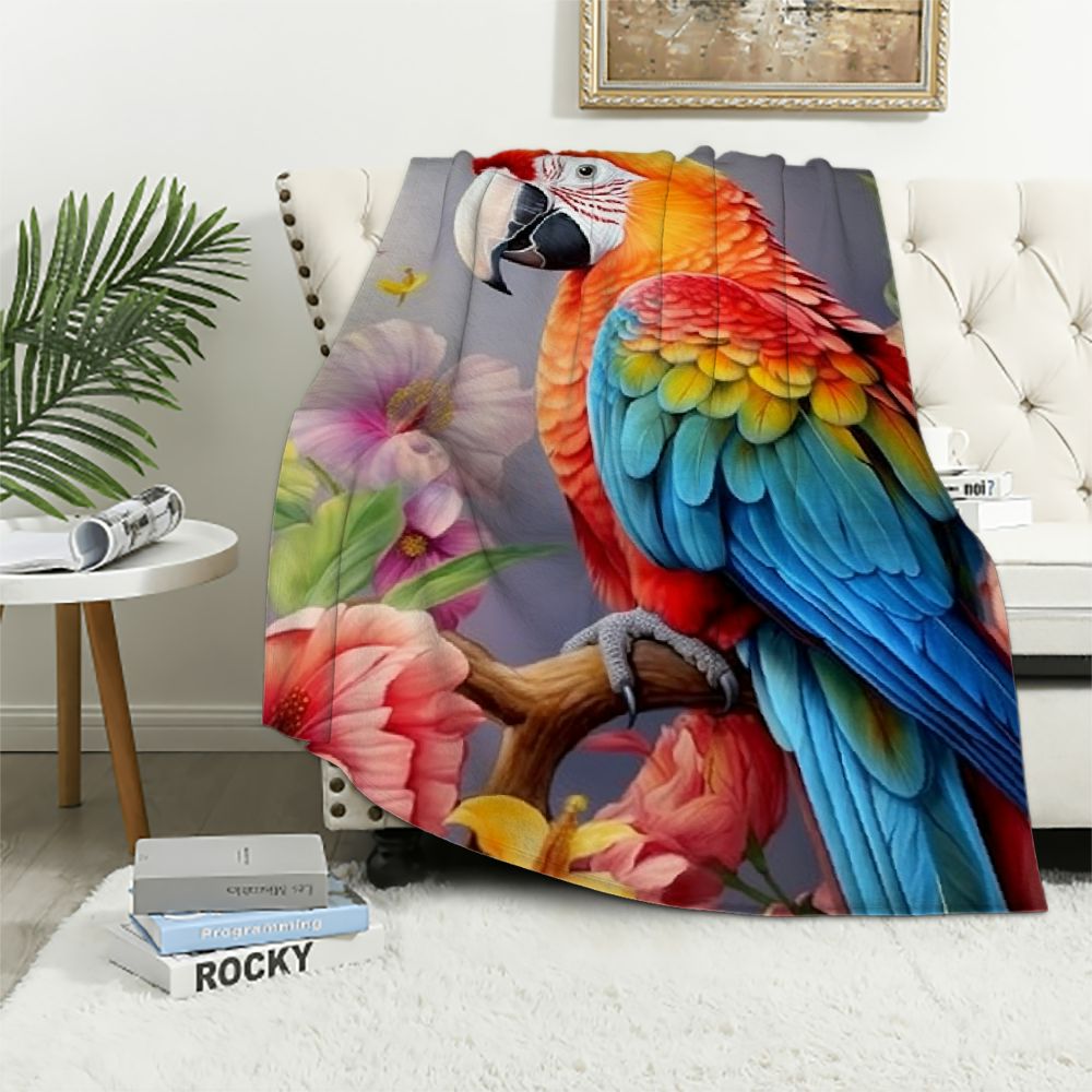 Fenyluxe Colorful Parrot Throw Blanket Queen Size Tropical Flower Plant ...