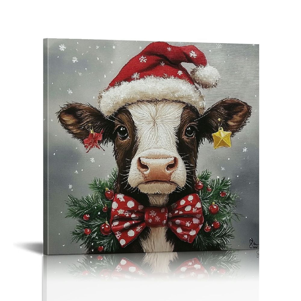 Fenyluxe Cow with Christmas Accessories Wall Art Decor - High ...
