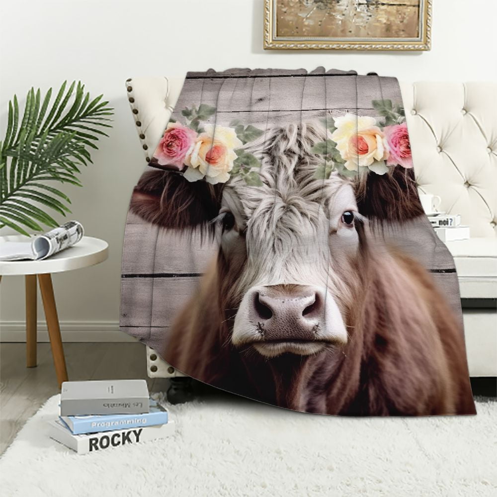 Fenyluxe Cow with Flower Crown Ideal Comfy Throw Blanket Gifts for All ...