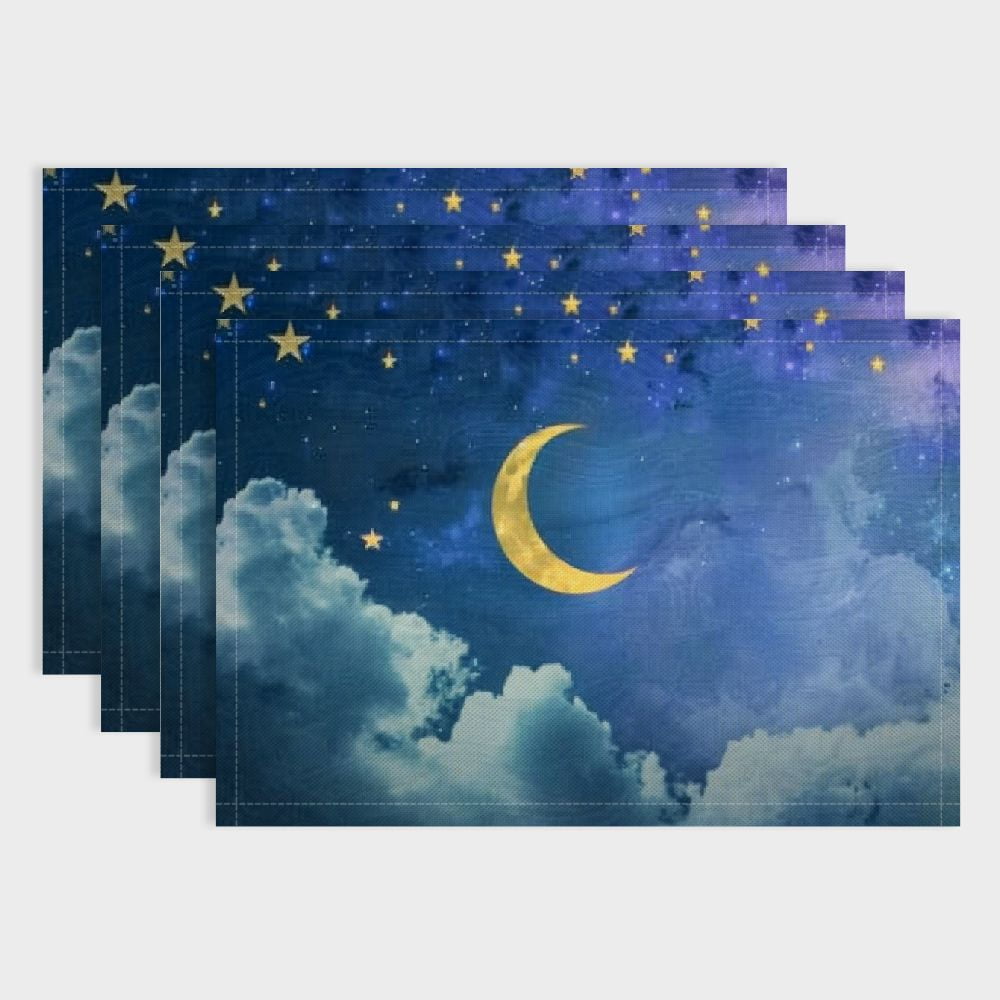 Fenyluxe Crescent Moon Stars Linen Dining Table Placemats Set of 4 for ...