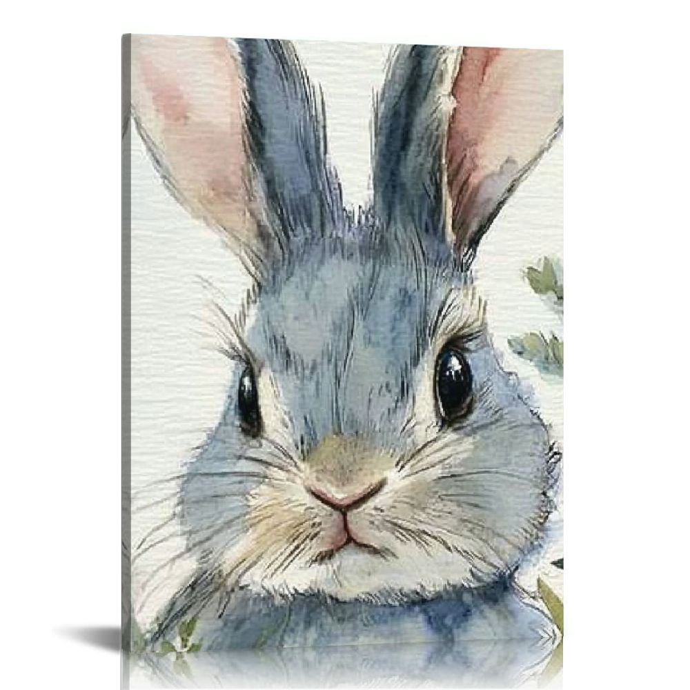 Fenyluxe Cute Bunny Canvas Wall Art Retro Rabbit Pictures with Flower ...