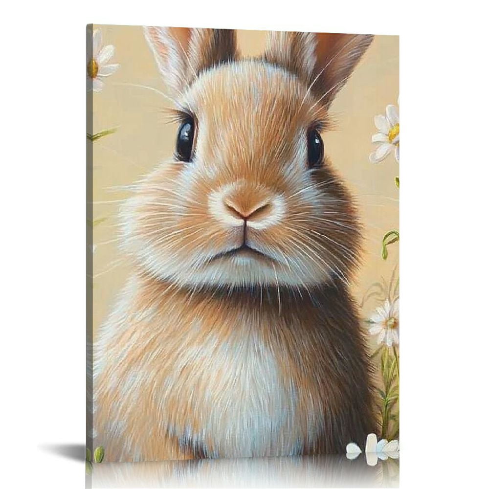 Fenyluxe Cute Bunny and Easter Basket Mural Easter Oil Painting Easter ...