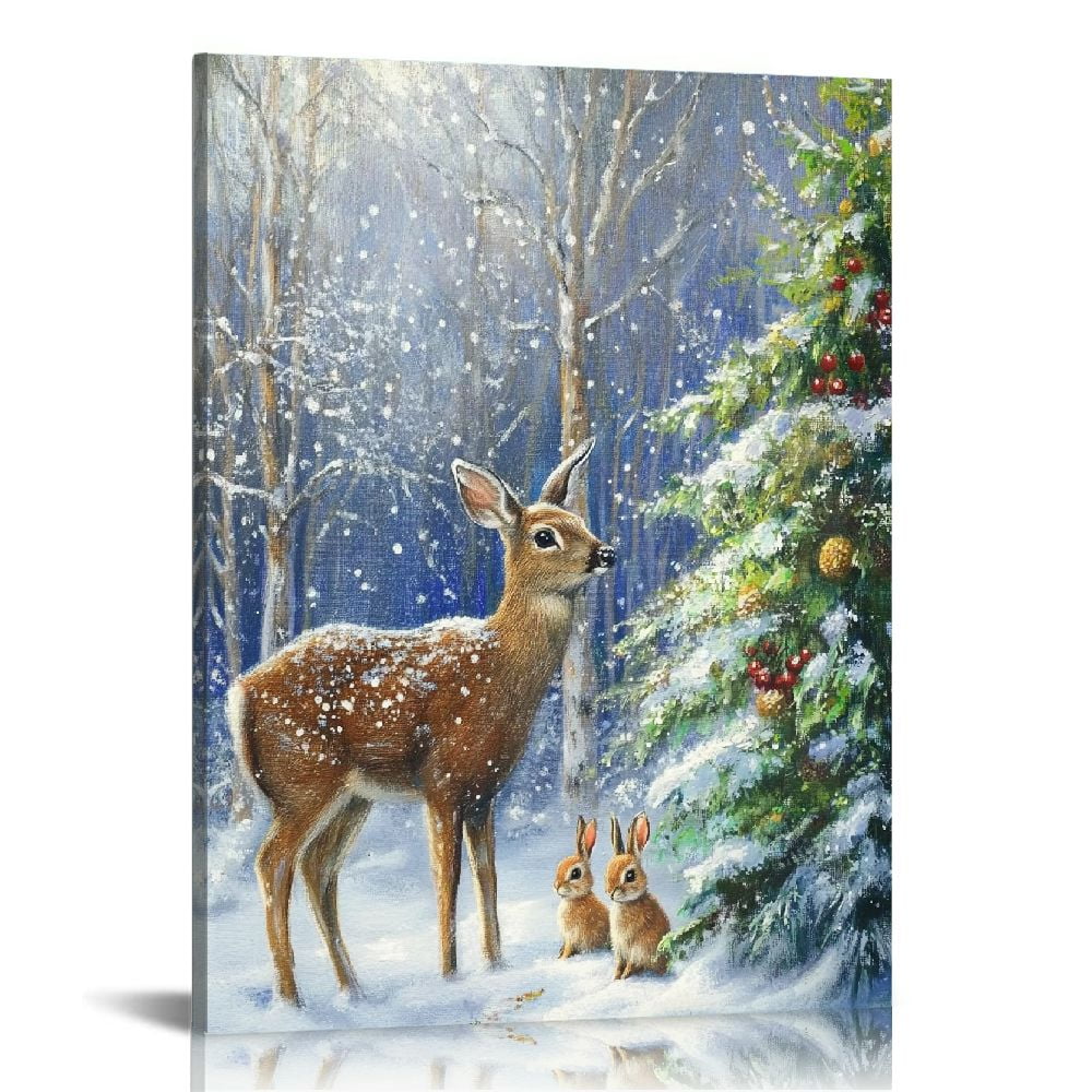 Fenyluxe Deer Rabbits Snowy Forest Canvas Print On Canvas Home ...
