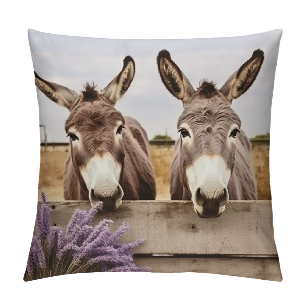 Fenyluxe Donkeys Lavender Flower Fence Pillow Cases with Zipper Closure ...