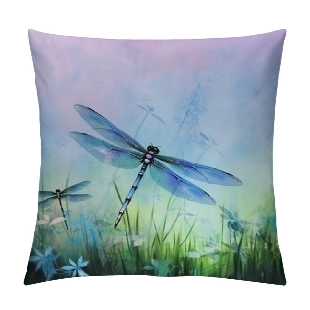 Fenyluxe Dragonfly Grass Sky Pillow Cushion Covers Short Plush Square ...
