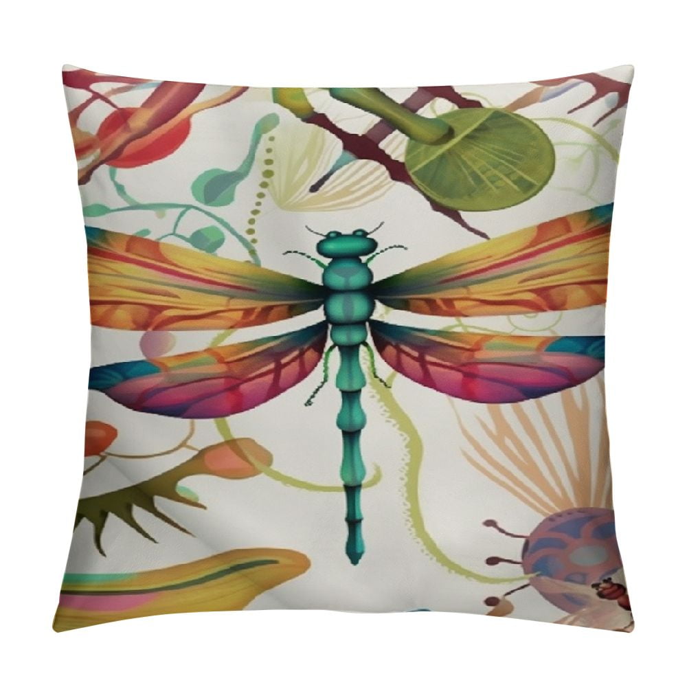 Fenyluxe Dragonfly Pillow Sham, Bugs in Modern Abstract Pattern Natural ...