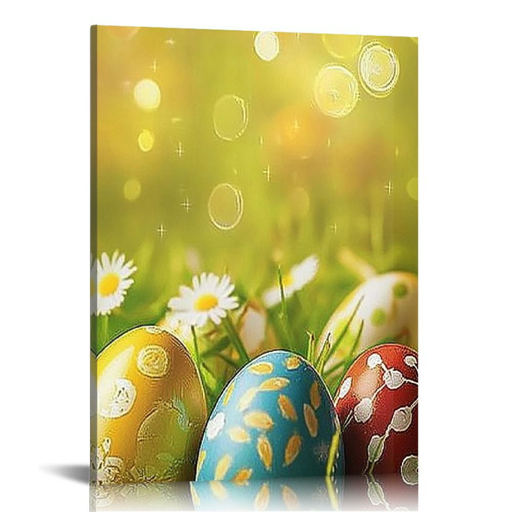 Fenyluxe Easter Egg Canvas Wall Art, Colorful Spring Decor with Floral ...