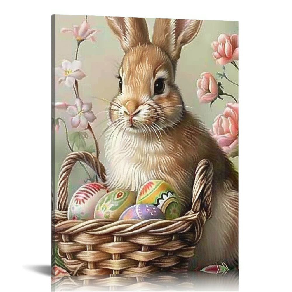 Fenyluxe Easter bunny wall art playful easter bunny with easter eggs ...